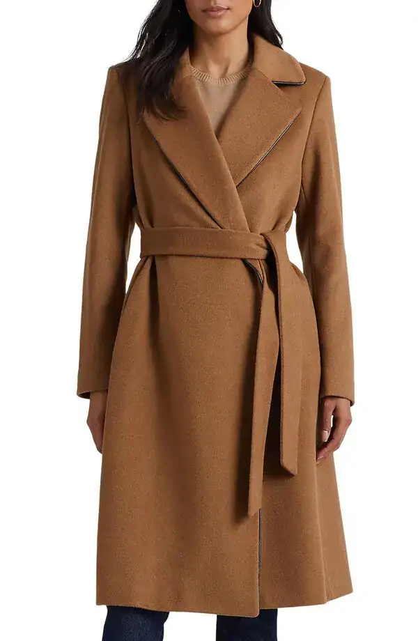 Ralph Lauren Belted Wool Blend Wrap Coat In New Vicuna 60% Off