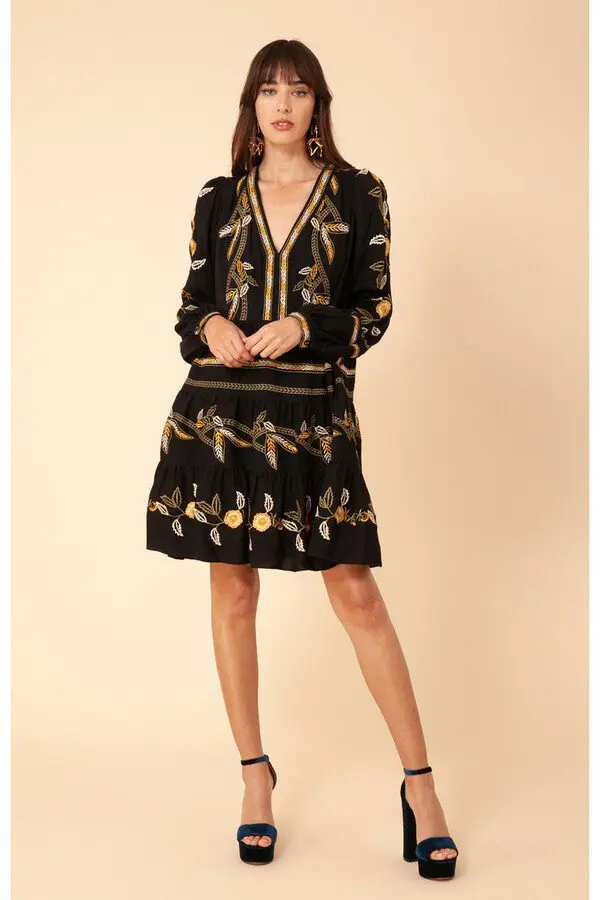 Hale Bob Amelia Embroidered Crepe Dress - Black