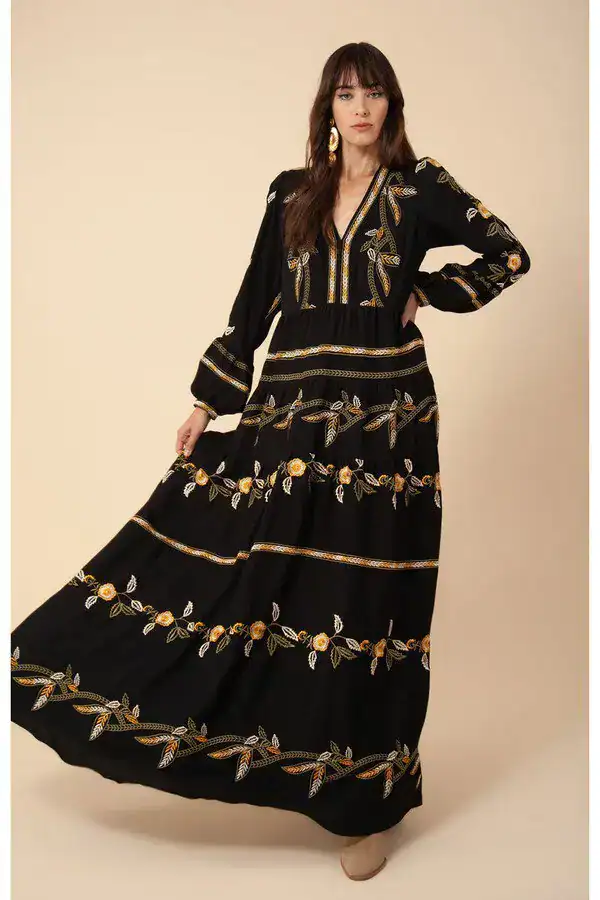 Hale Bob Amelia Embroidered Crepe Maxi Dress In Black - 50% Off |  Editorialist