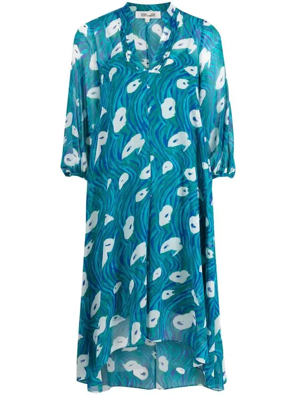 Diane Von Furstenberg Ileana Ocean Tide-print Chiffon Dress - Blue