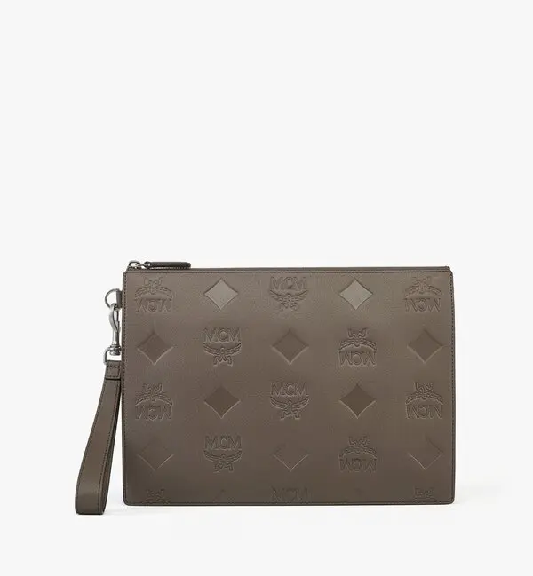 Mcm Aren Wristlet Zip Pouch - Morel Grey