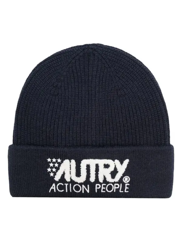 AUTRY Embroidered Logo Knitted Beanie - Blue