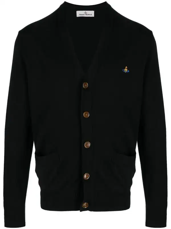 Vivienne Westwood Orb Logo-Embroidered Cardigan In Black - 59% Off