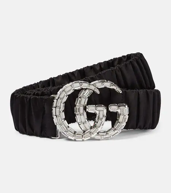 Gucci Marmont Wide Crystal-Embellished Satin Belt - Black  display picture 1