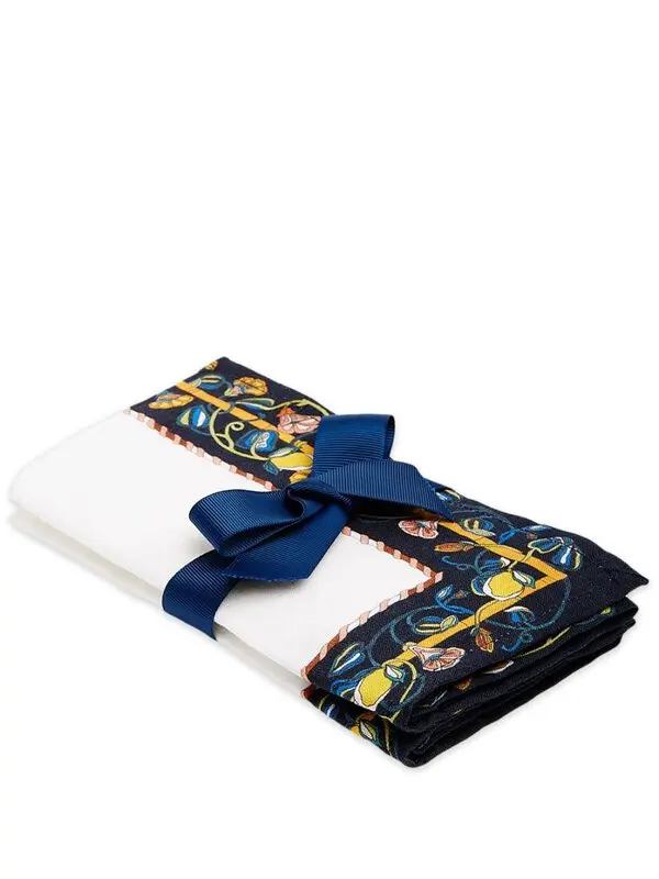 La DoubleJ Borboni Blue Linen Napkin - White