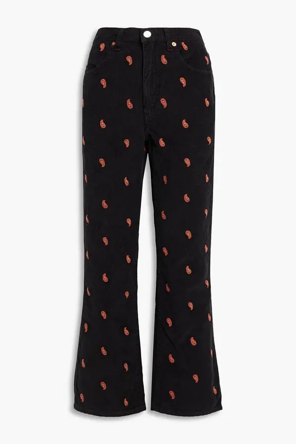 RE/DONE Embroidered Corduroy Flared Pants - Black