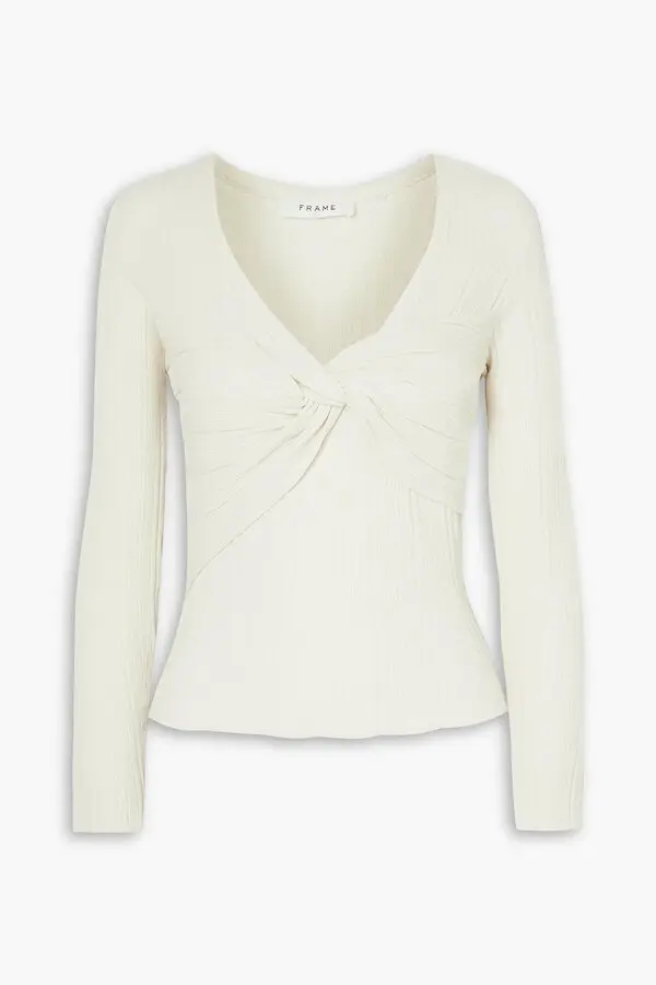 FRAME Twist-front Ribbed Jersey Top