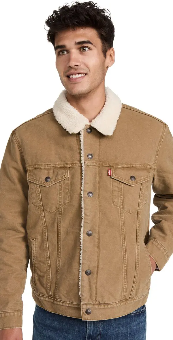 LEVI'S Sherpa Trucker Jacket - Washed Cougar Canvas