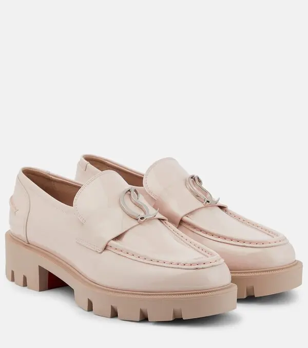 CHRISTIAN LOUBOUTIN Cl Moc Lug Patent Leather Loafers - Beige