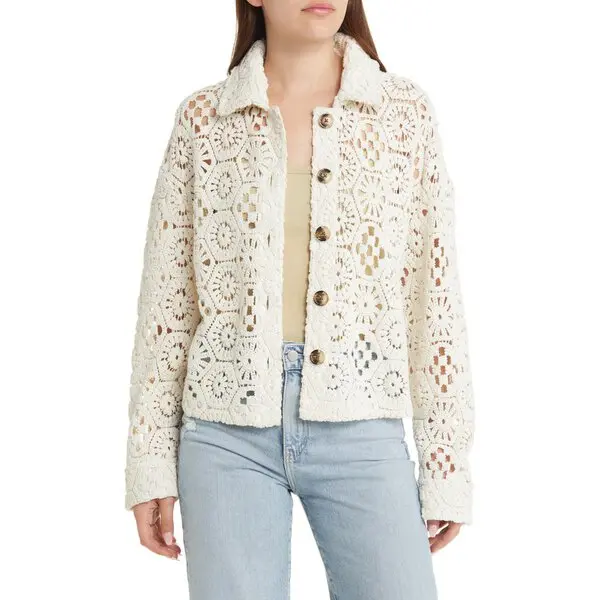 Buy Treasure Bond Cotton Blend Crochet Shacket Ivory At 44% Off