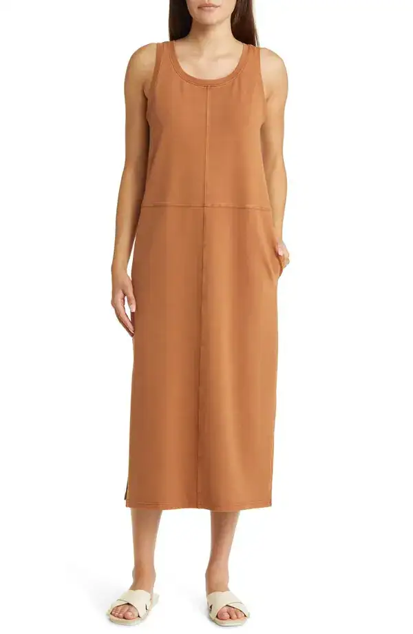 Caslon Scoop Neck Paneled Tank Dress In Washed Rust Argan Oil 59
