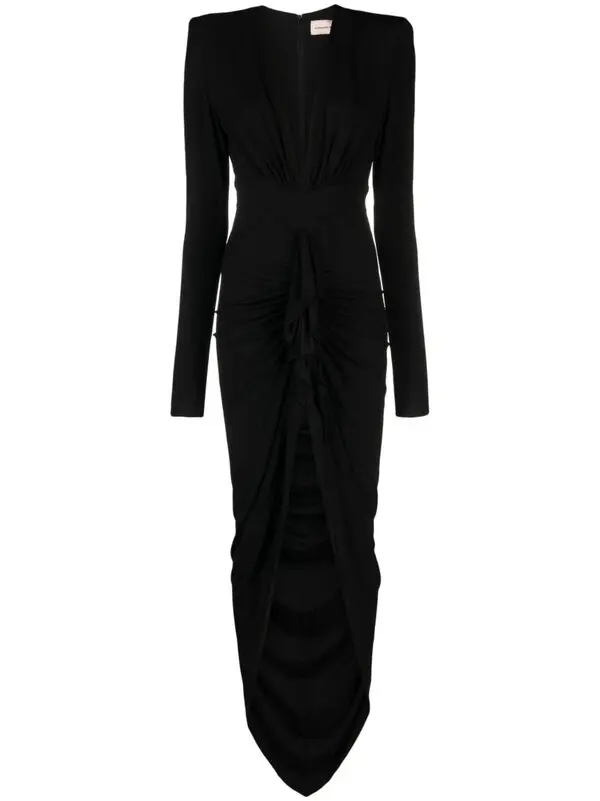alexandre vauthier gathered glitter-velvet maxi dress black Alexandre Vauthier black velvet dress - BOPF