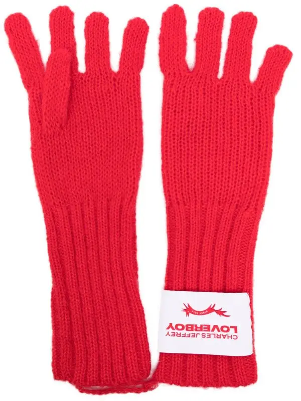 CHARLES JEFFREY LOVERBOY Logo-patch Knitted Gloves - Red