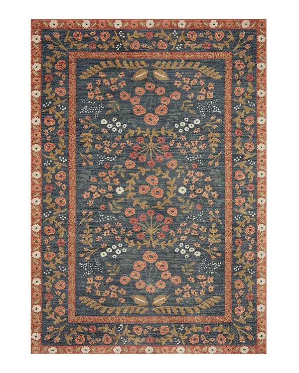 RIFLE PAPER CO. Fiore Fio-01 Area Rug, 6'3 X 9 - Navy/rust