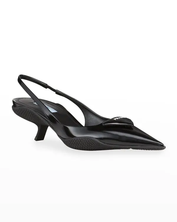 Buy Prada Triangle Logo Kitten-heel Slingback Pumps - Nero At 40% Off ...
