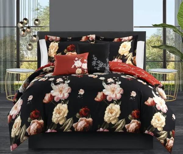 Chic Home Design Ethel 7 Piece Reversible Comforter Set Floral Print ...