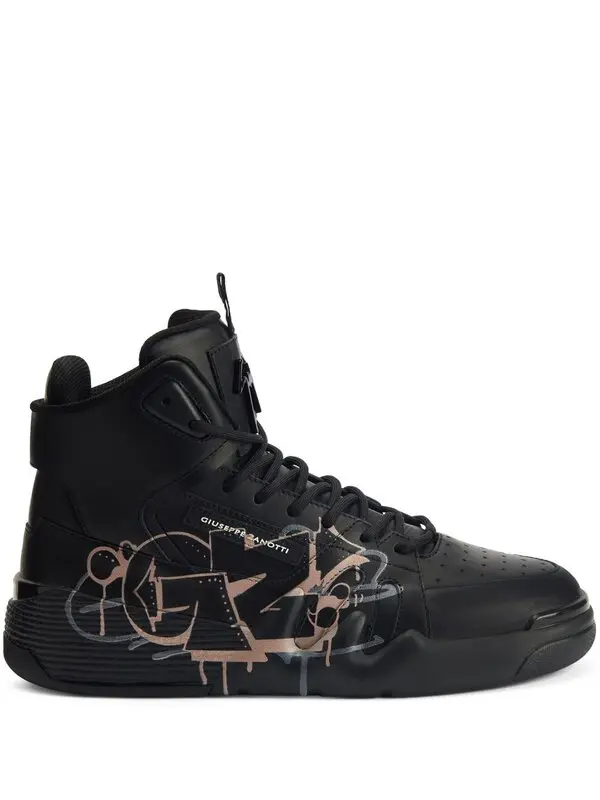 GIUSEPPE ZANOTTI Talon Graffiti-print Leather Sneakers