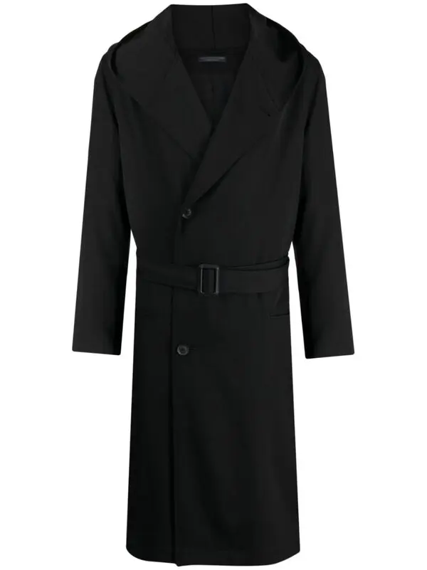 Yohji Yamamoto Belted Hooded Wool Trench Coat