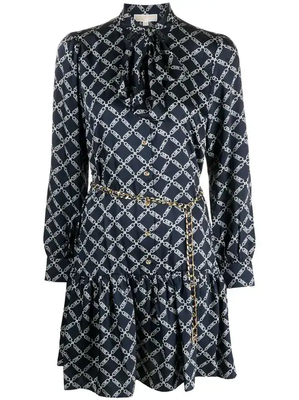 Michael Kors Logo-Print Belted Minidress In Blue - 43% Off | Editorialist