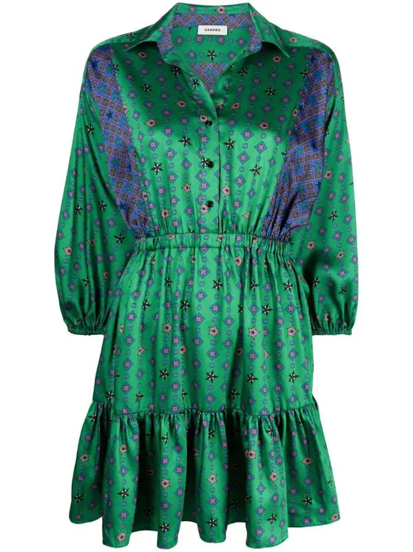 Green Sandro Dress Midi Dress Sandro Green Floral Dress Elena Miro Dress  Robe Sandro
