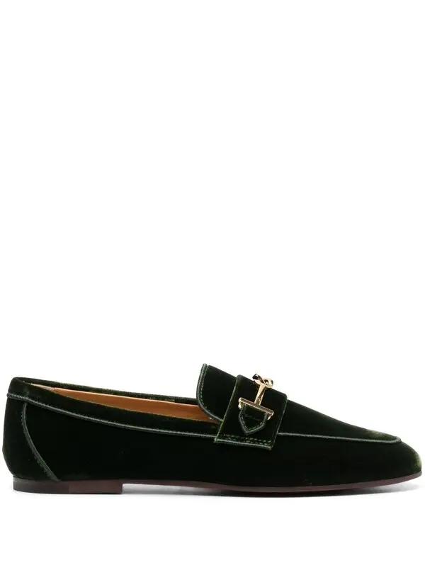 TOD'S Logo-detail Velvet Loafers - Green