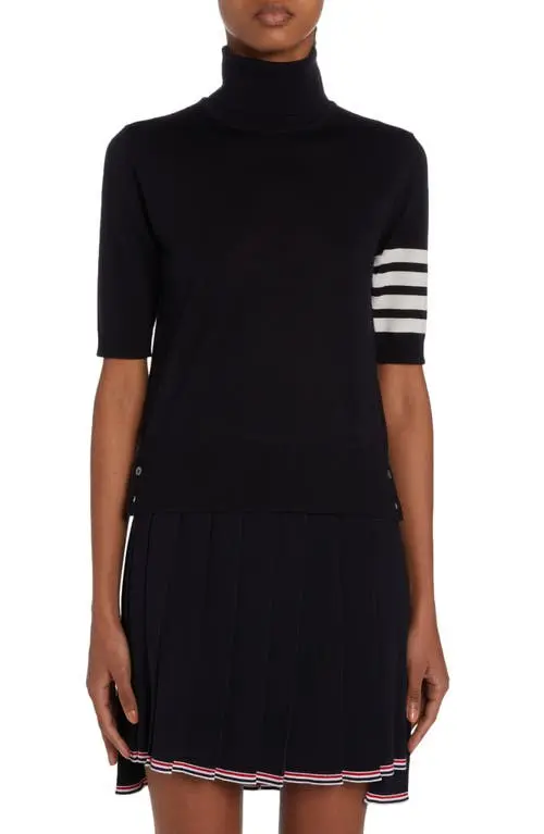 Thom Browne 4-bar Short Sleeve Merino Wool Turtleneck Sweater - Navy