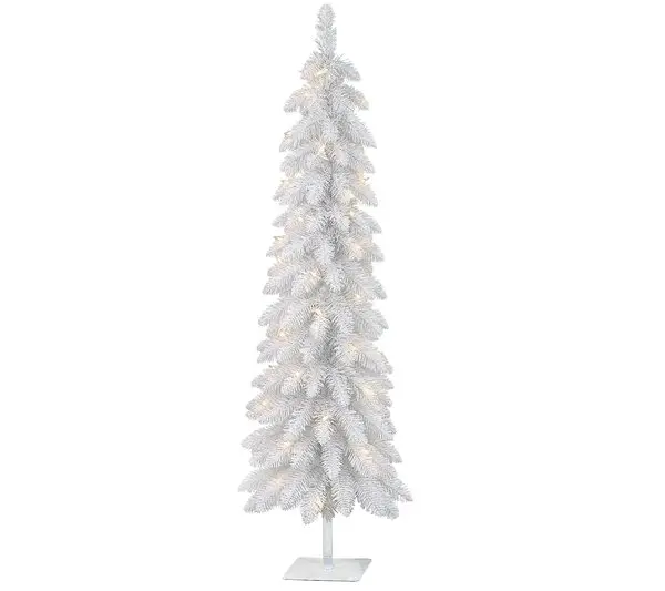 PULEO INTERNATIONAL 4ft Pre-lit White Alpine Pe Cil Tree