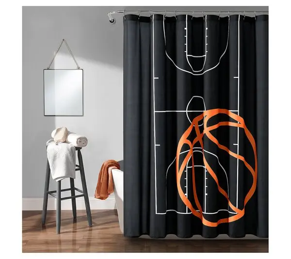 LUSH DECOR Basketball Game Shower Curtain Singl E 72x72