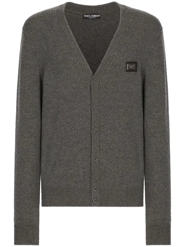 Dolce & Gabbana Logo Plaque Wool-blend Cardigan - Grey