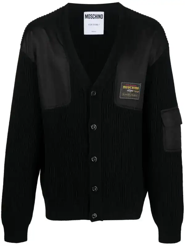 Moschino Logo-Patch V-Neck Cardigan In Black - 38% Off | Editorialist