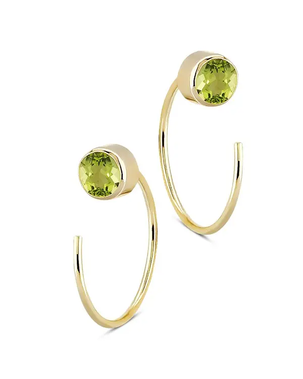 Bloomingdale'S 14k Yellow Gold And Peridot Stud Hoop Earrings - Green/gold