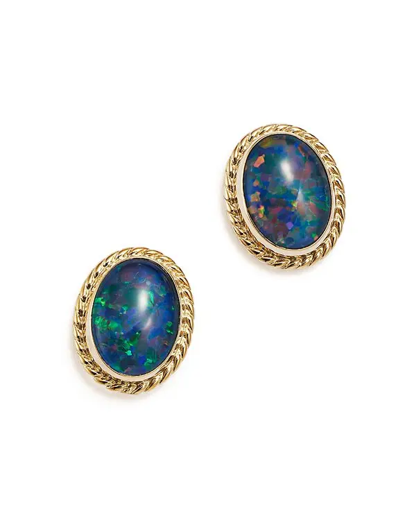 Bloomingdale'S 14k Yellow Gold Opal Triplet Stud Earrings