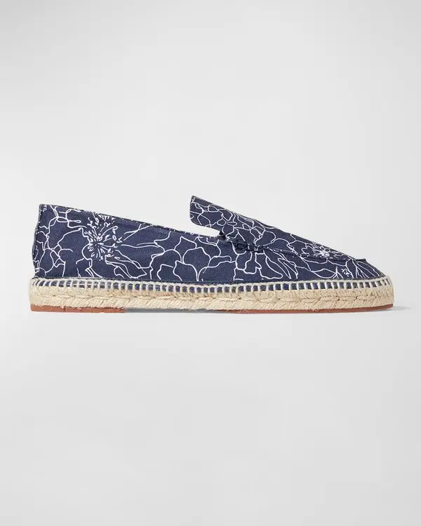 Loro Piana Seaside Walk Floral Linen Espadrilles - Dark Blue Graphite/white