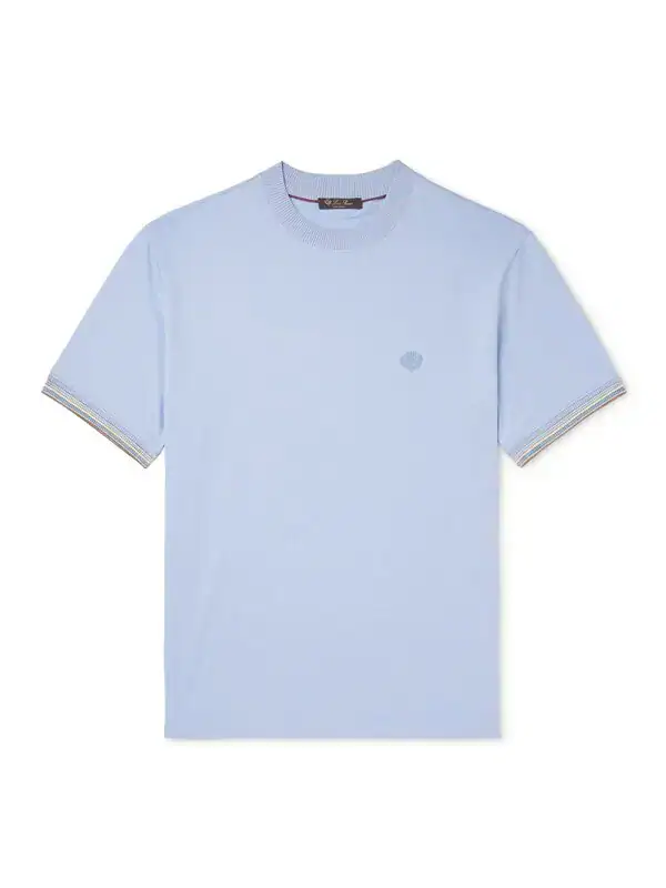 Loro Piana Logo-Embroidered Cotton-Jersey T-Shirt - Blue