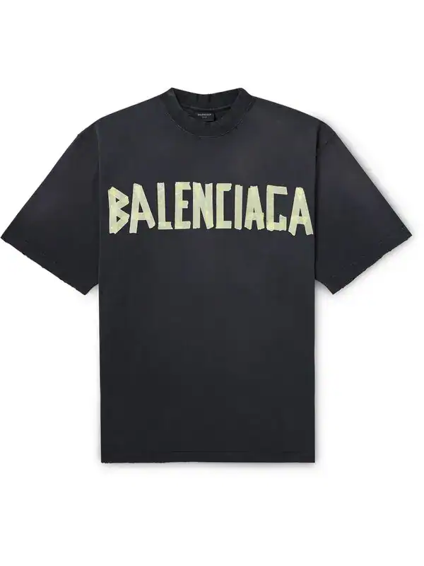Balenciaga Oversized Distressed Logo-Print Cotton-Jersey T-Shirt 