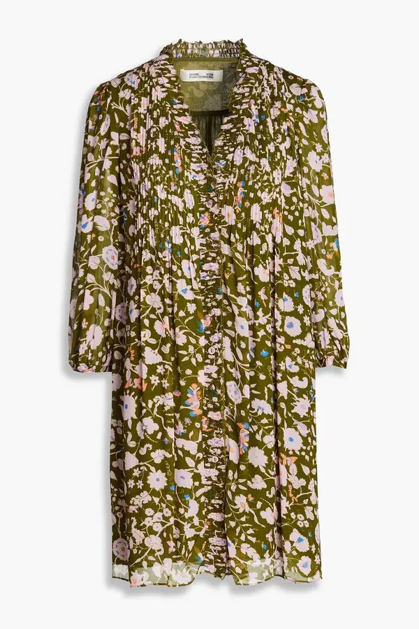 Diane Von Furstenberg Layla Pintucked Floralprint Chiffon Mini