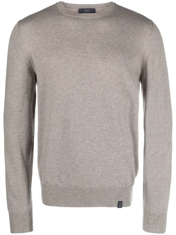 FAY Round-neck Virgin Wool Sweater - Neutrals