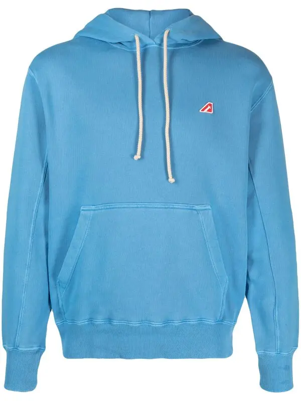 AUTRY Logo Patch Cotton Drawstring Hoodie - Blue