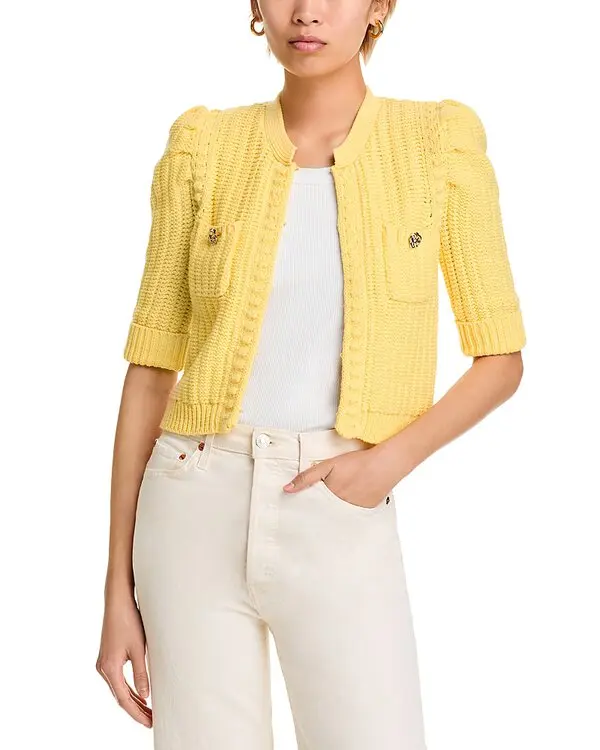 L'Agence Delilah Crop Textured Cardigan - Pale Yellow