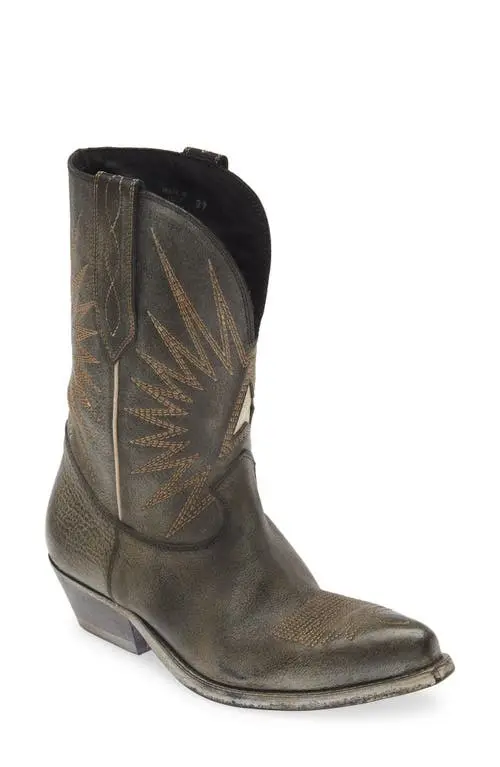 Golden Goose Wish Star Short Western Boots - Black/ecru Silver