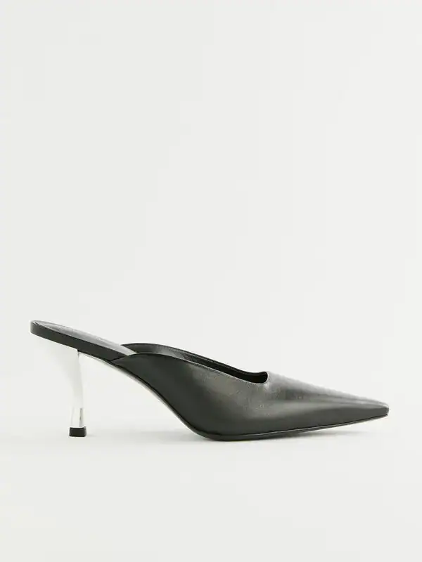 Reformation Nicoletta Mule Heel In Black Leather / Silver - 70% Off ...