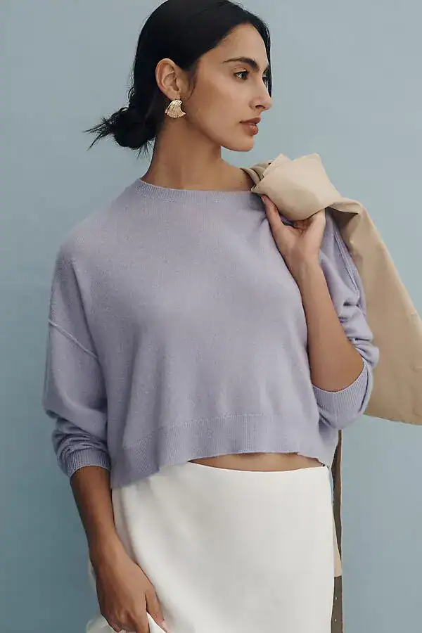 Pilcro The Alani Cropped Crew-Neck Cashmere Sweater In Purple 26