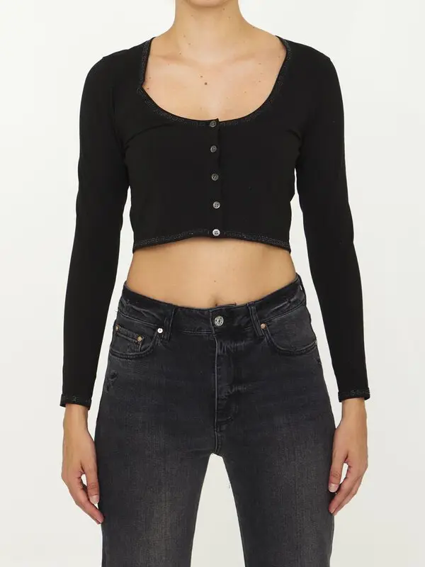 Alexander Wang Crystal Embellished Crop Cardigan In Black 60