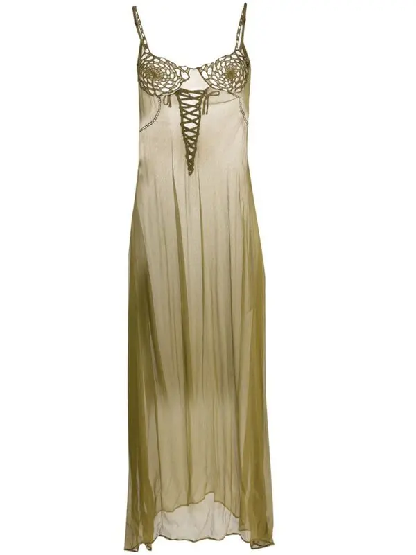 ISA BOULDER Lacework Crepe Long Dress - Grass