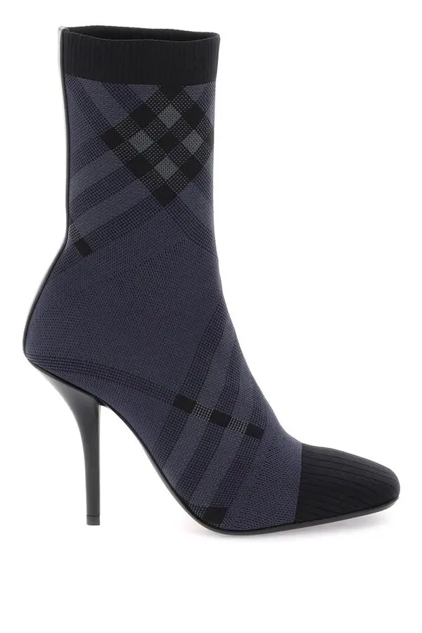 Burberry Check Knit Ankle Boots - Grey - 33% Off | Editorialist