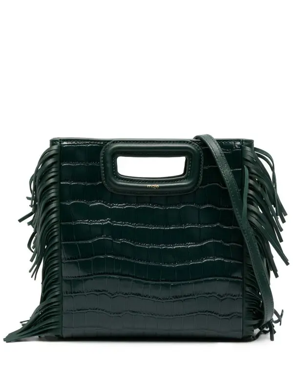 Maje M Crocodile-Embossed Fringed Bag In Green 50% Off