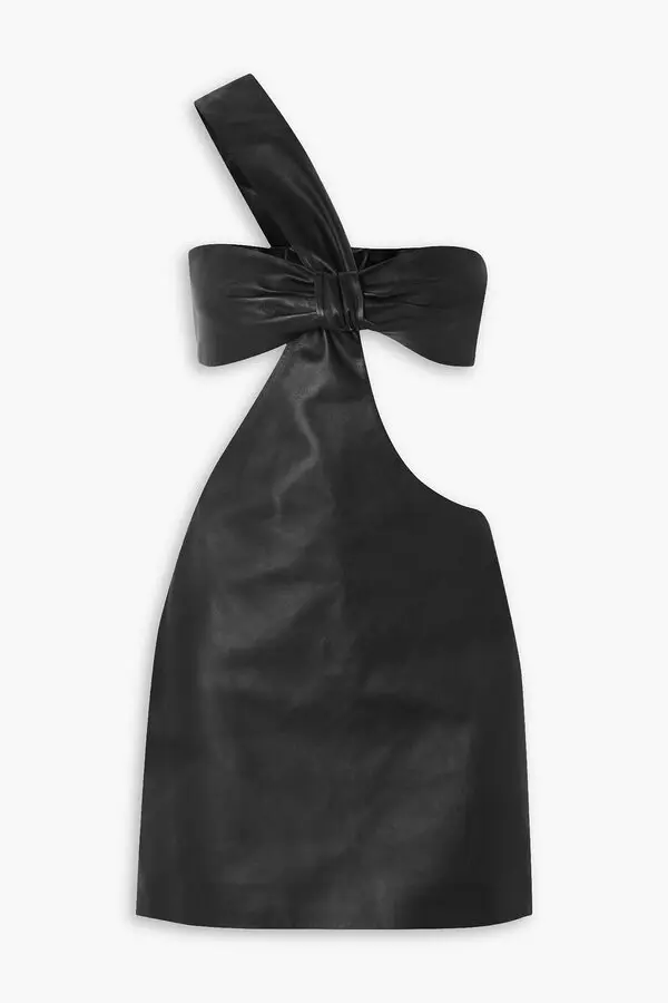 Zeynep Arçay One-shoulder Knotted Leather Mini Dress - Black