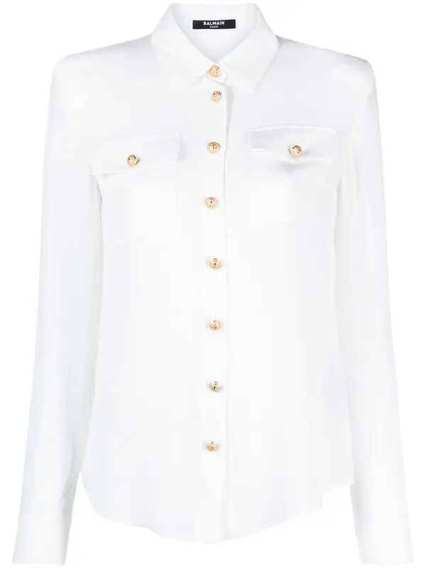 Balmain Padded Shoulders Silk Blouse