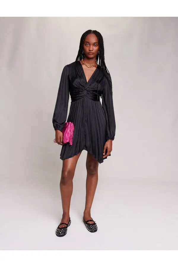 Maje Short Satin Draped Dress In Black - 40% Off | Editorialist