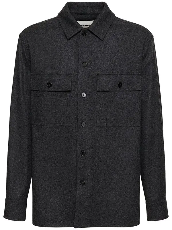 Jil Sander Virgin Wool Flannel Overshirt In Grey - 65% Off 